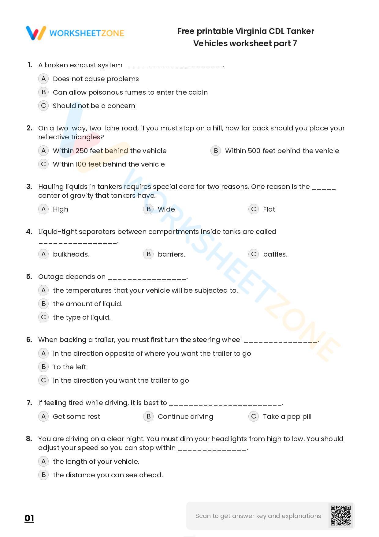 Free Printable Virginia CDL Tanker Vehicles Worksheet Part 7