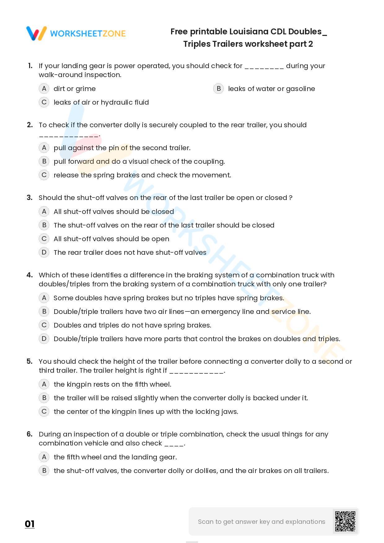 Free printable Louisiana CDL Doubles/ Triples Trailers worksheet part 3 ...
