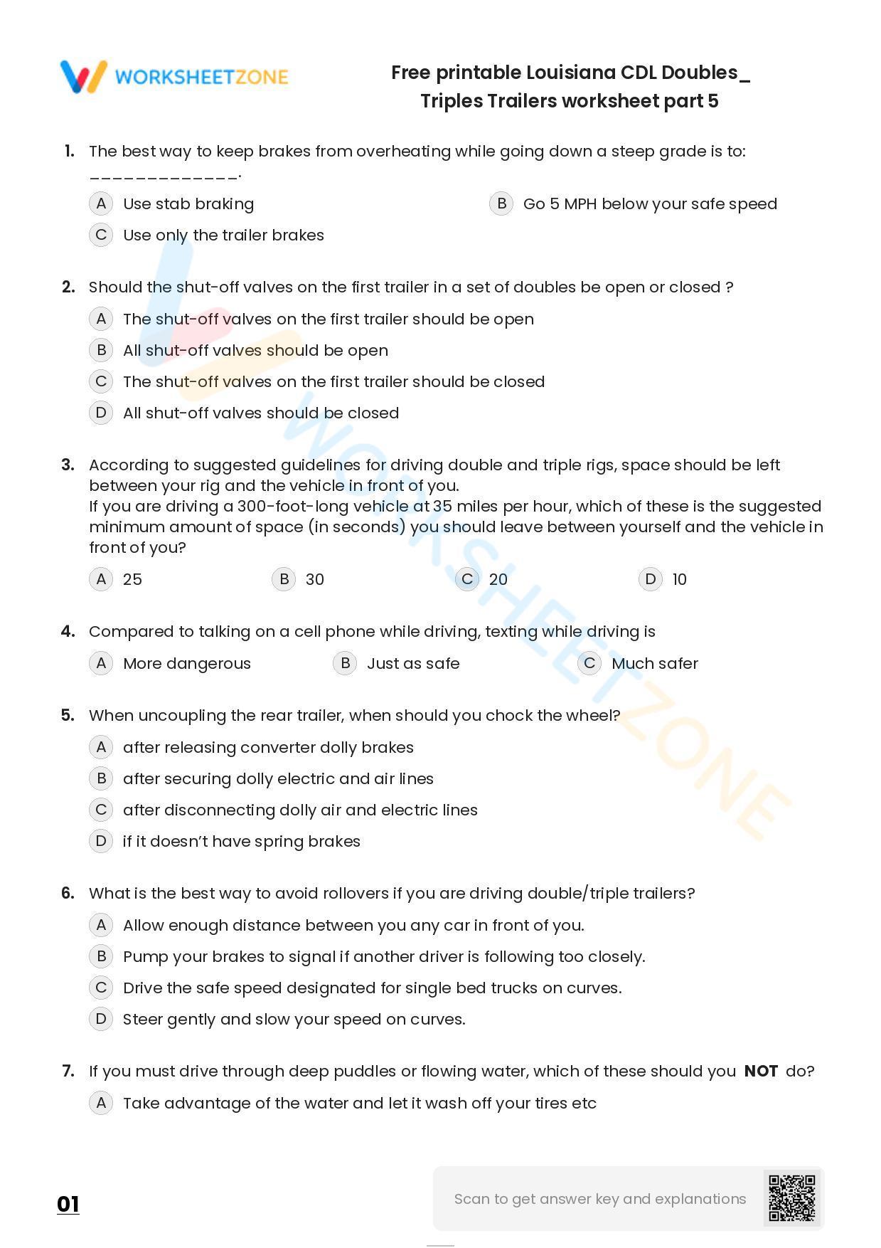 Free Printable Louisiana CDL Doubles/ Triples Trailers Worksheet Part 5