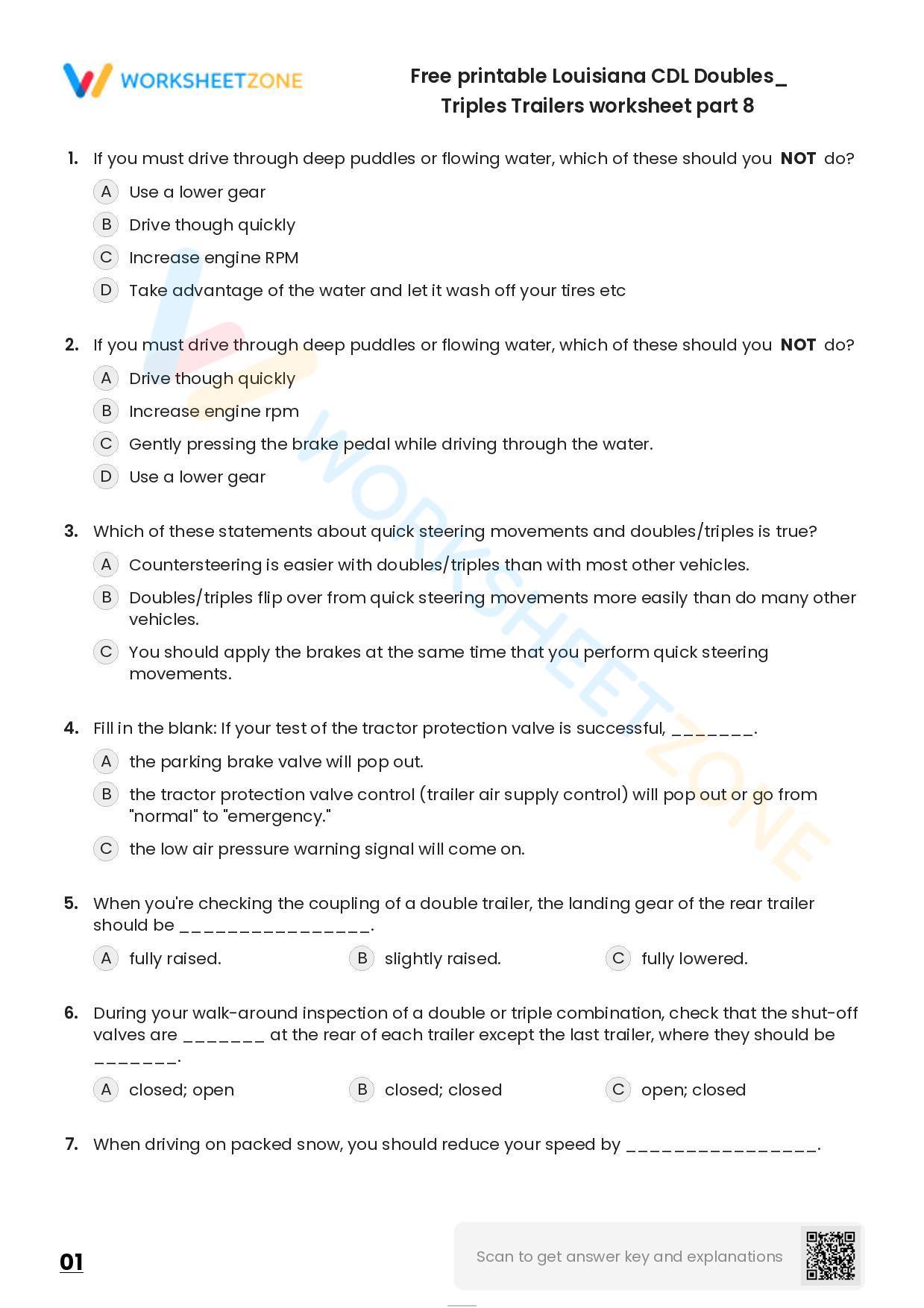 Free printable Louisiana CDL Doubles/ Triples Trailers worksheet part 3 ...