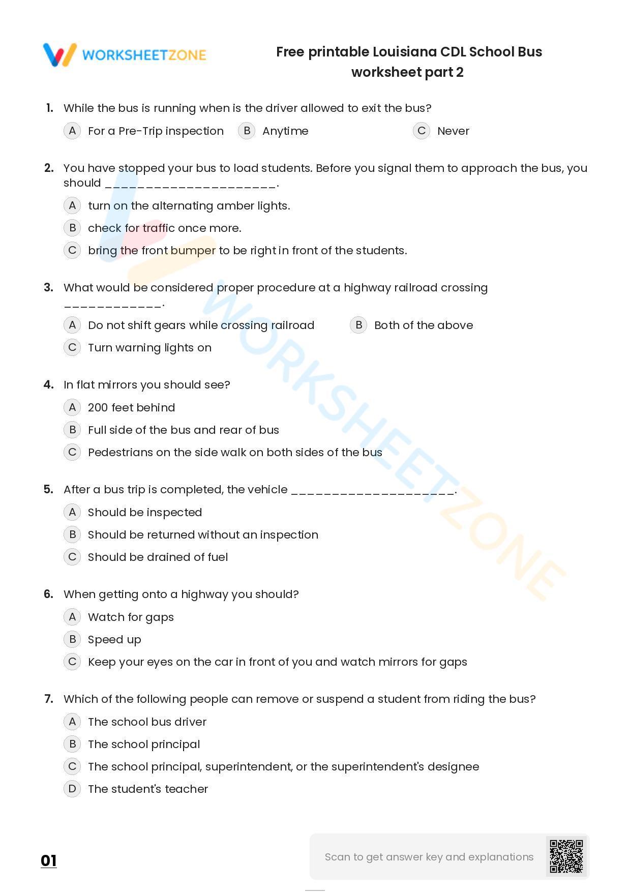 Free Printable Louisiana CDL School Bus Worksheet Part 2