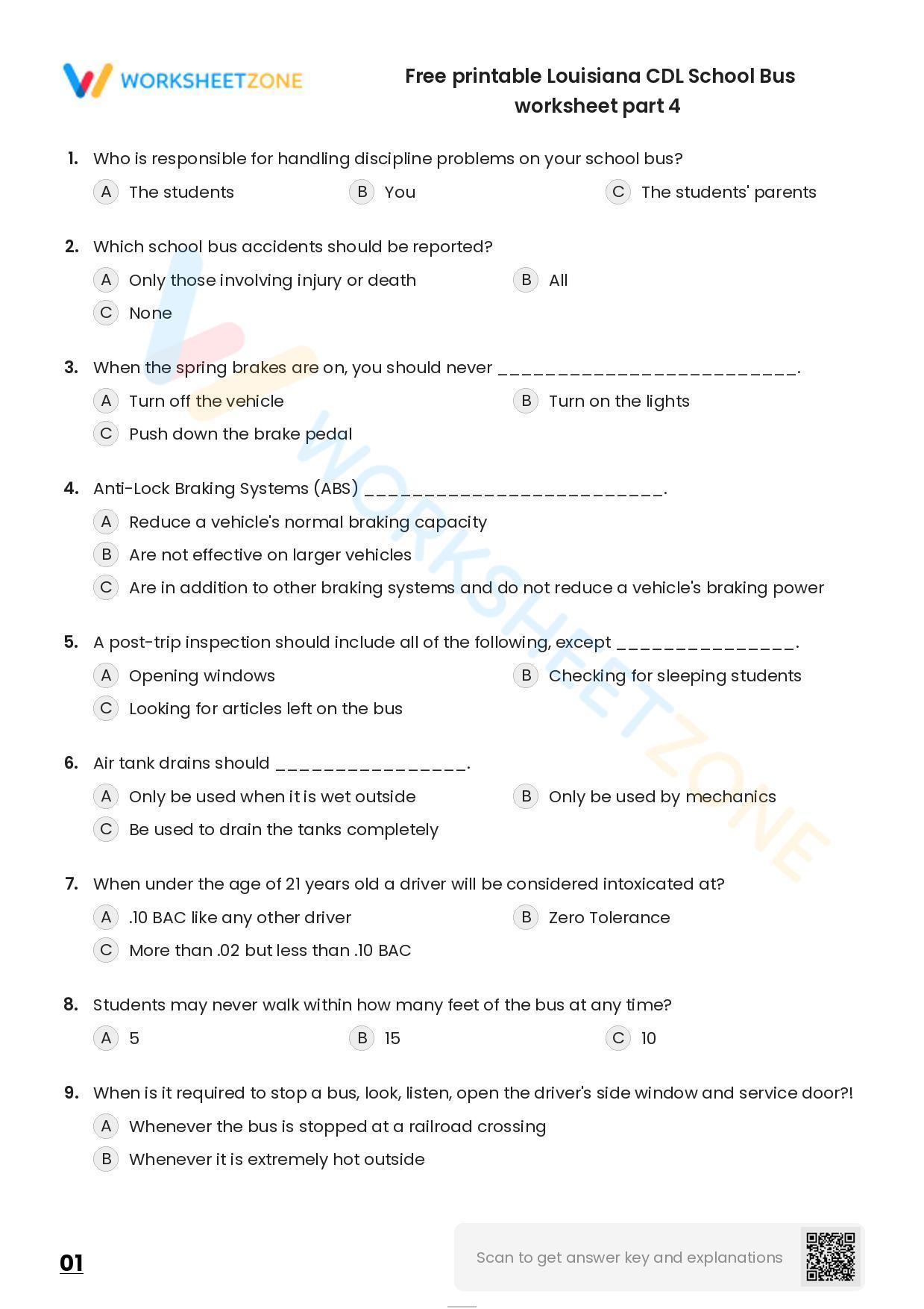 Free Printable Louisiana CDL School Bus Worksheet Part 4