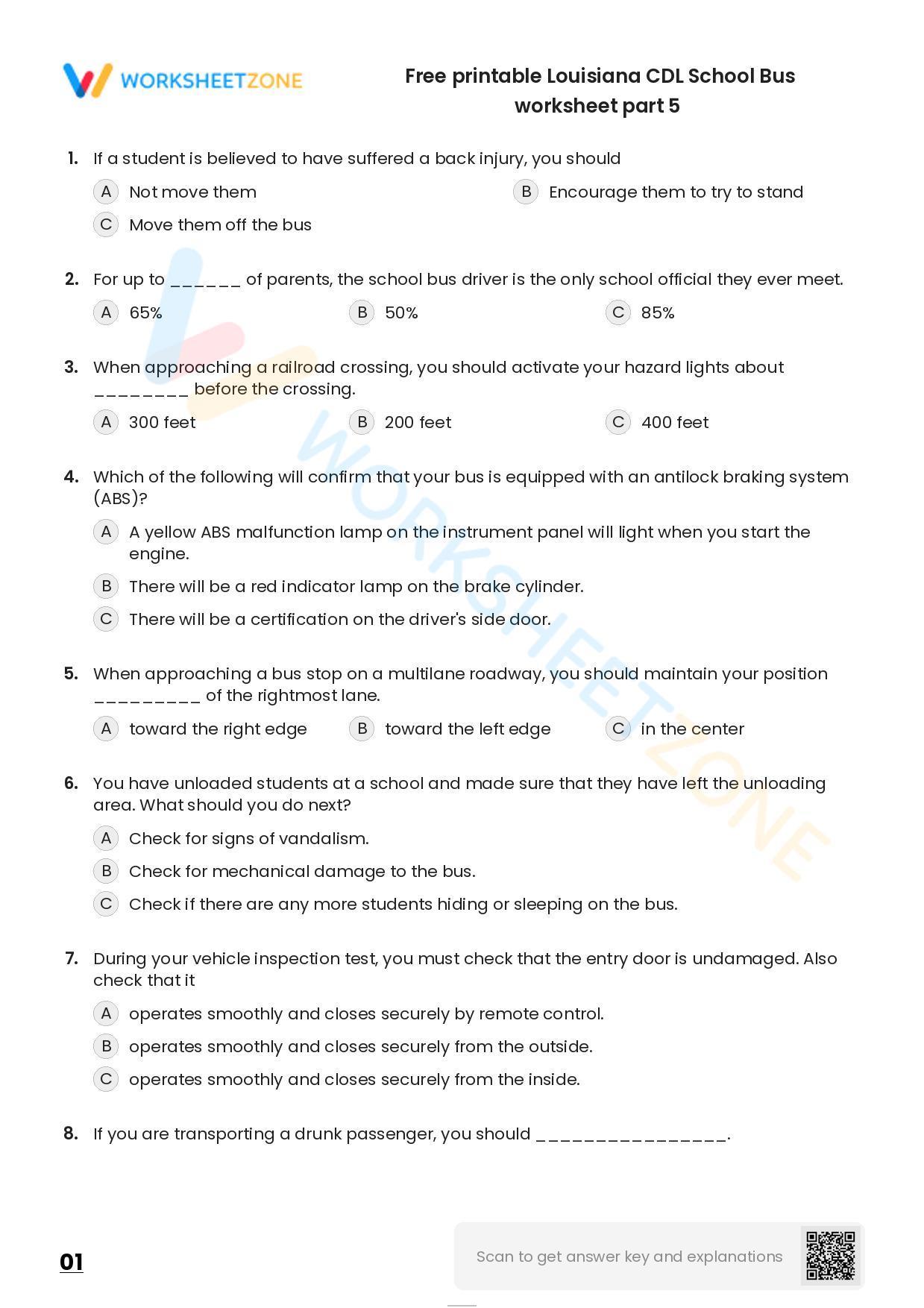 Free Printable Louisiana CDL School Bus Worksheet Part 5