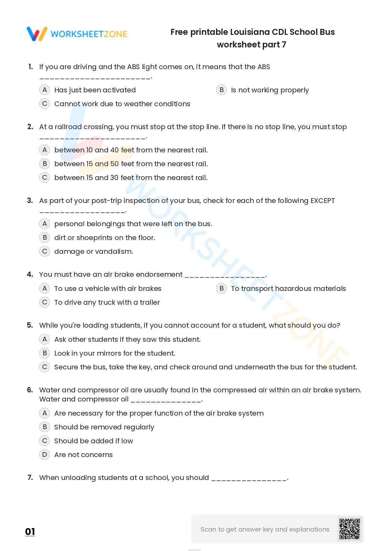 Free Printable Louisiana CDL School Bus Worksheet Part 7