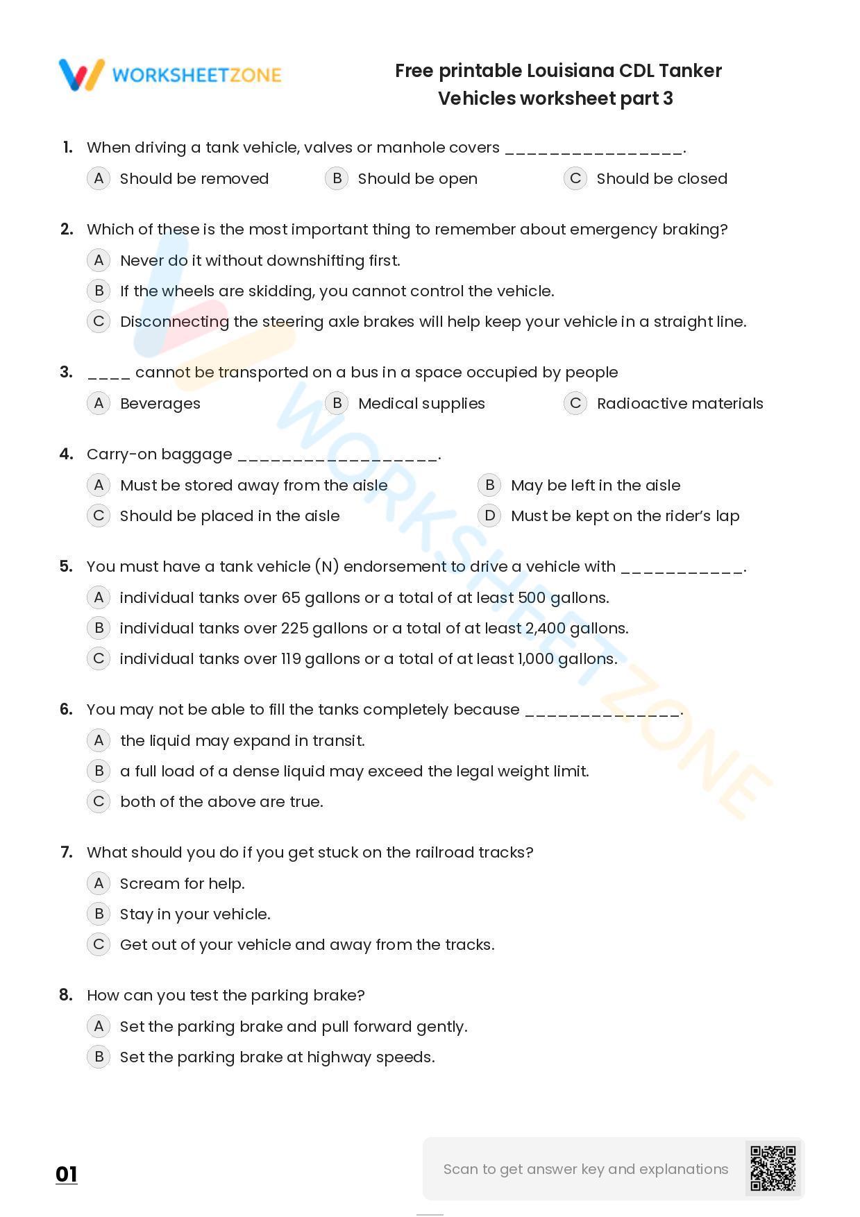 Free Printable Louisiana CDL Tanker Vehicles Worksheet Part 3