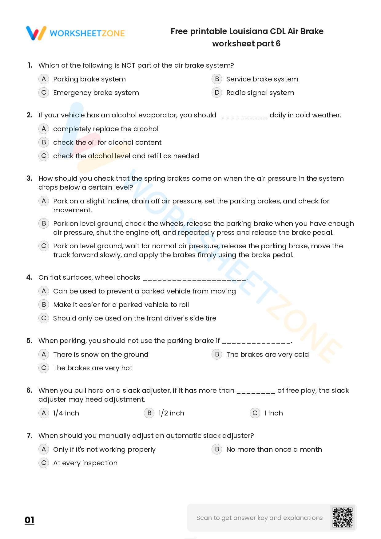 Free Printable Louisiana CDL Air Brake Worksheet Part 6