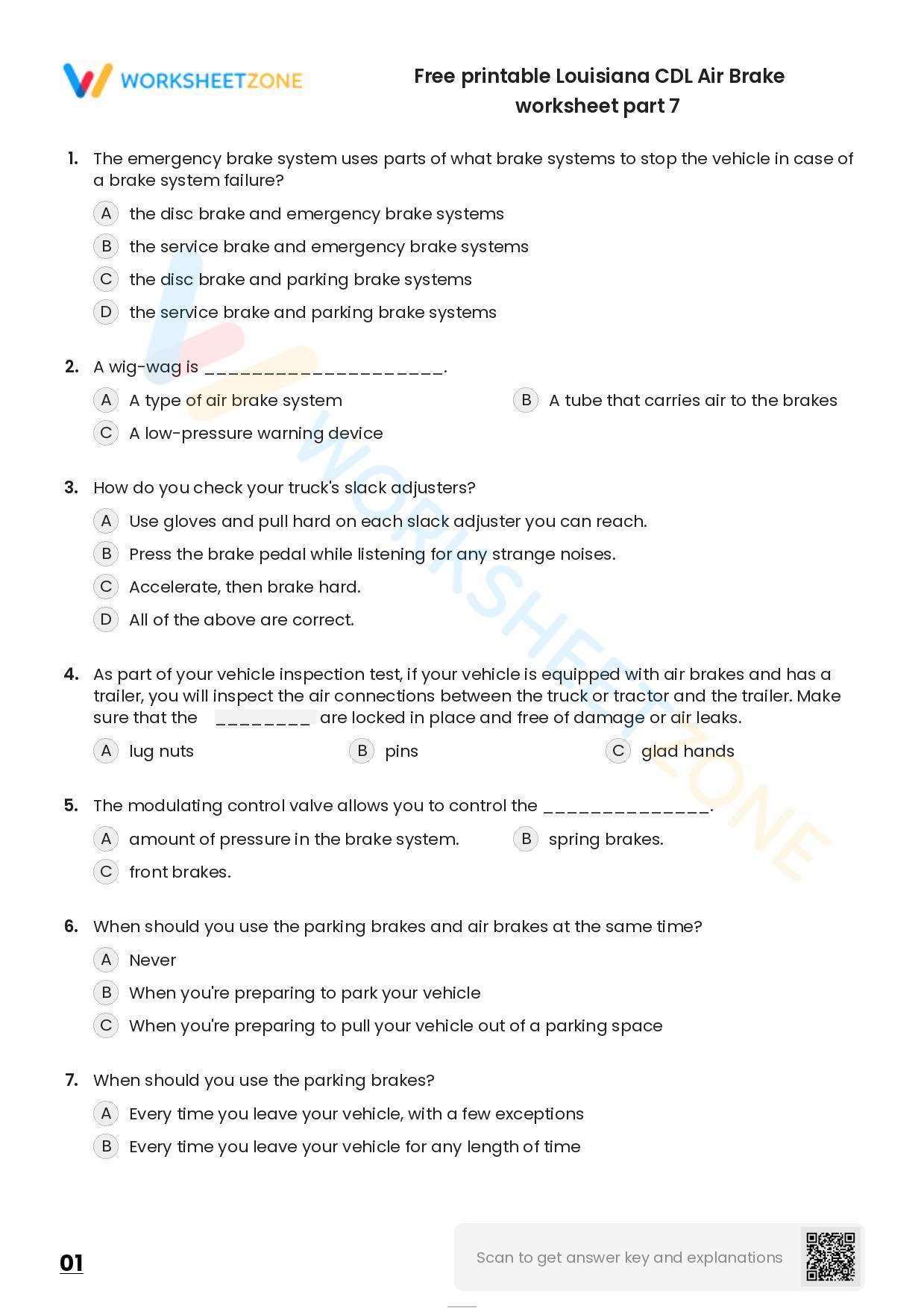 Free printable Louisiana CDL Air Brake worksheet part 8 | Worksheet Zone