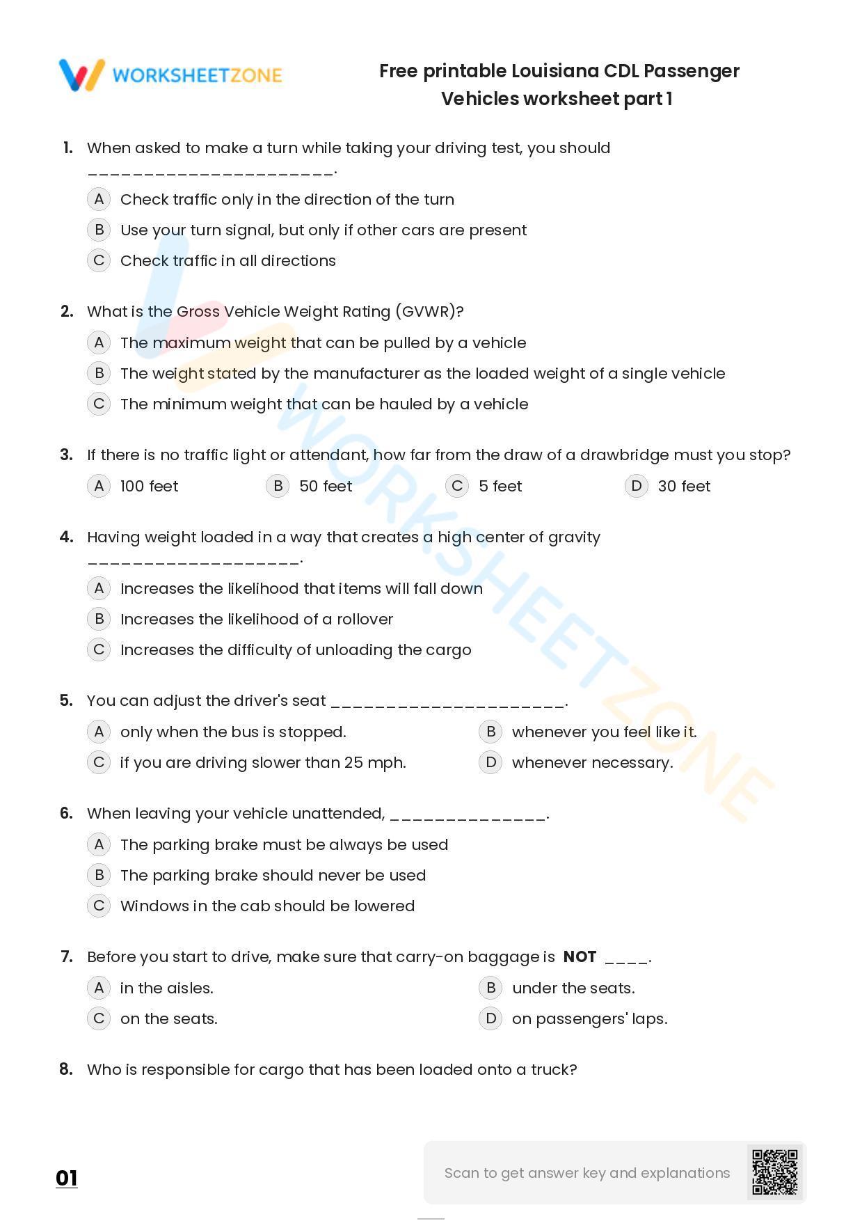 Free printable Louisiana CDL Passenger Vehicles worksheet part 3 ...