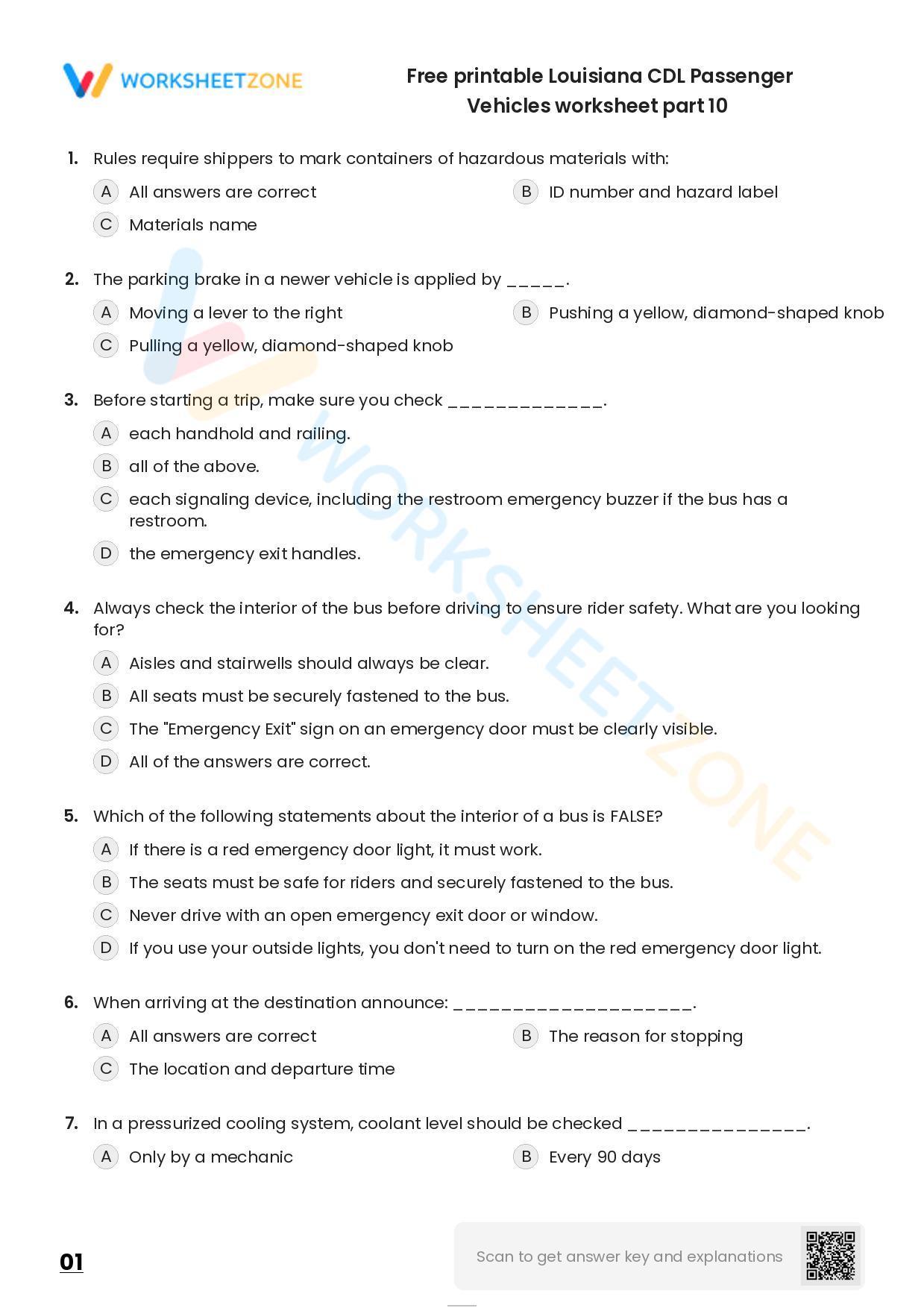 Free printable Louisiana CDL Passenger Vehicles worksheet part 3 ...