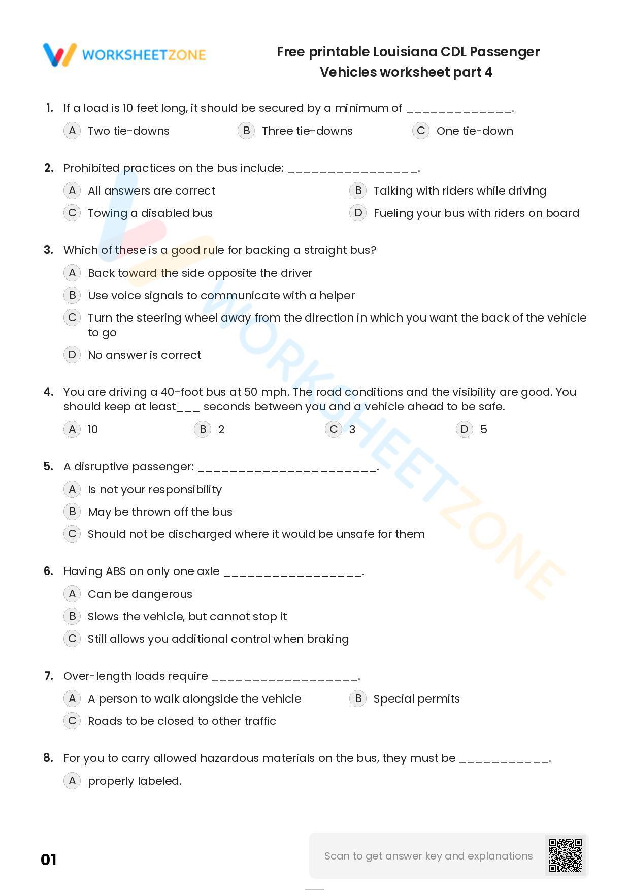Free printable Louisiana CDL Passenger Vehicles worksheet part 3 ...