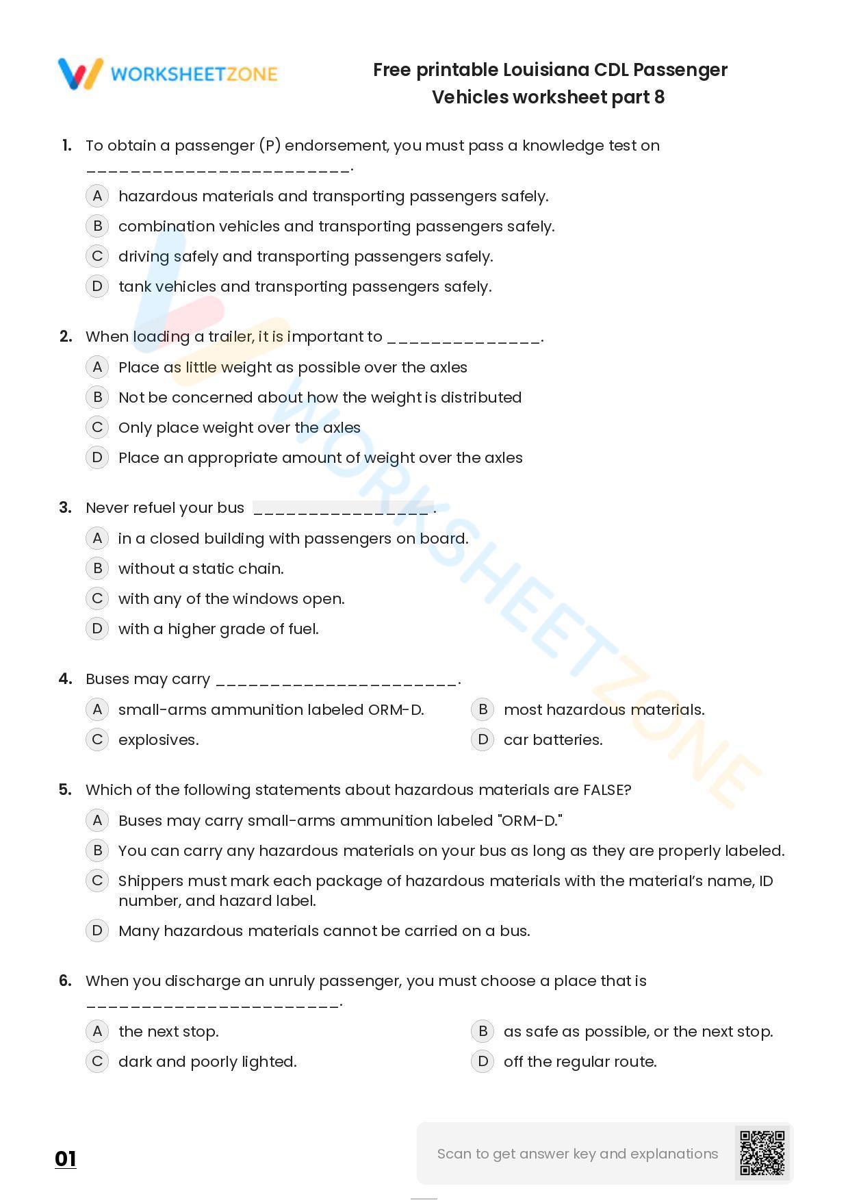 Free printable Louisiana CDL Passenger Vehicles worksheet part 3 ...
