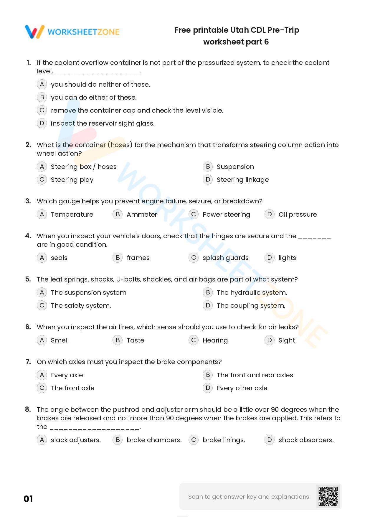 Free Printable Utah CDL Pre-Trip Worksheet Part 6