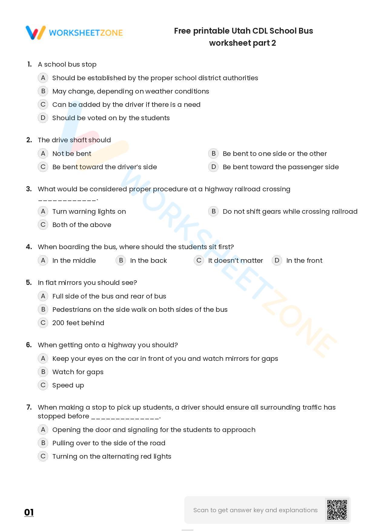 Free Printable Utah CDL School Bus Worksheet Part 2