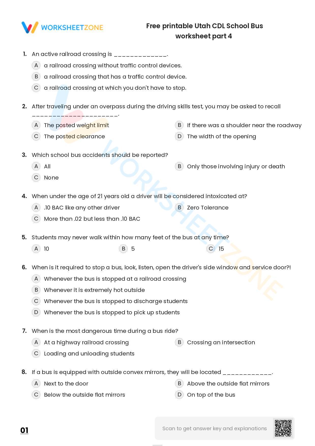 Free Printable Utah CDL School Bus Worksheet Part 4