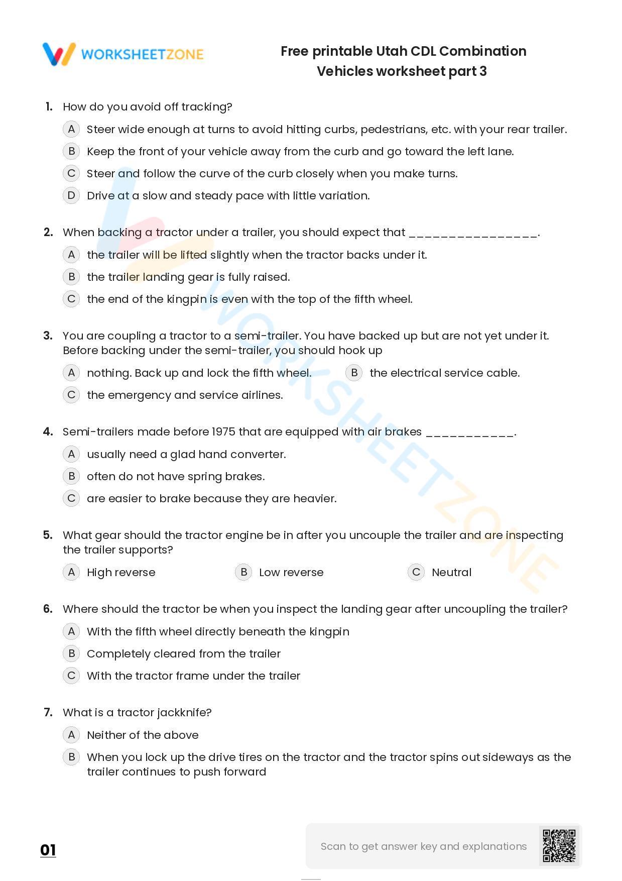 Free printable Utah CDL Combination Vehicles worksheet part 4 ...