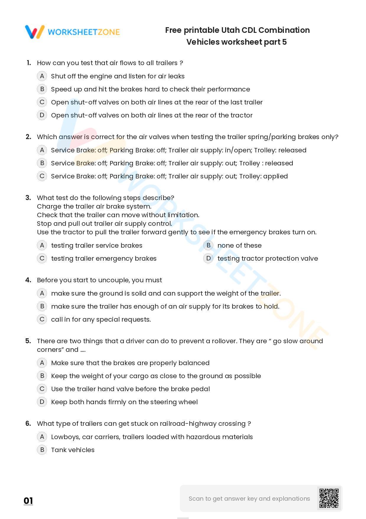 Free printable Utah CDL Combination Vehicles worksheet part 4 ...