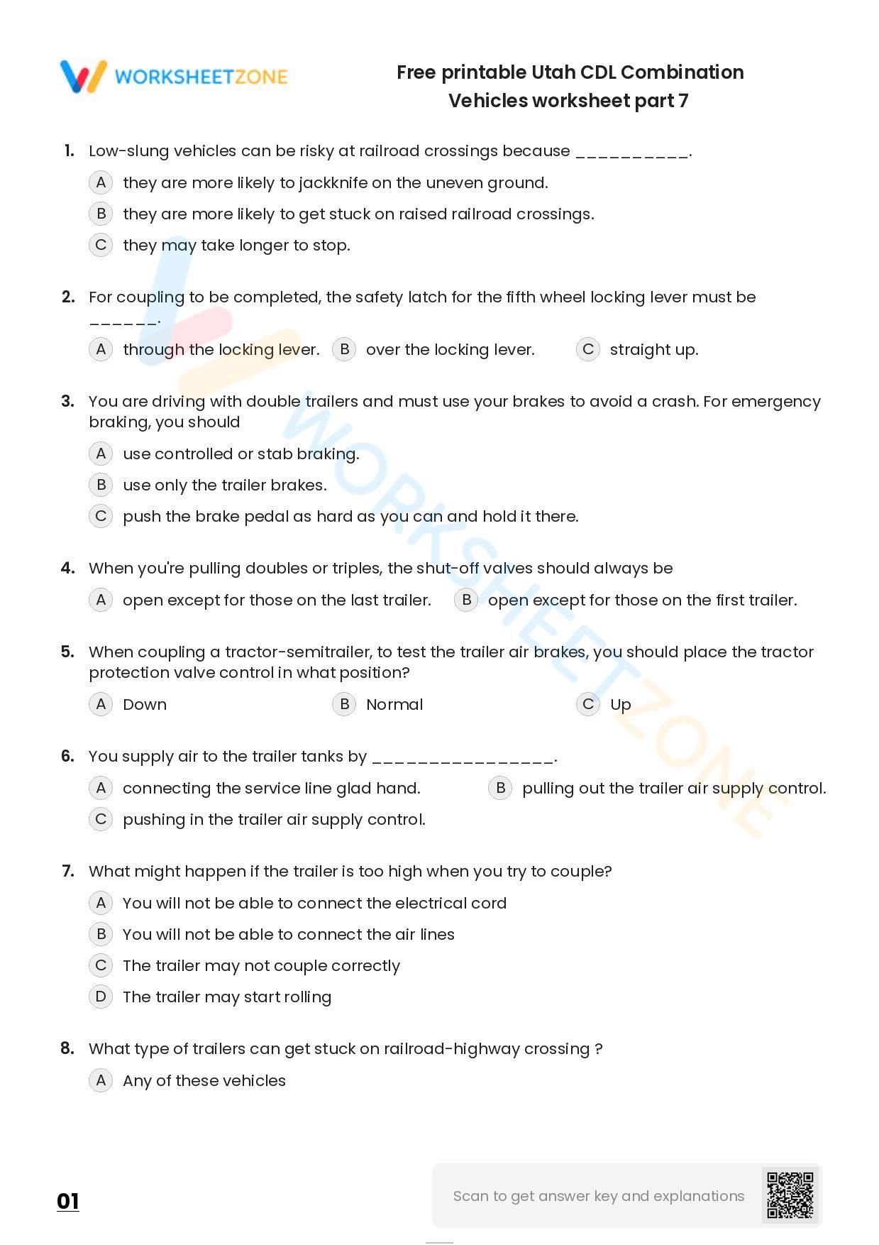 Free printable Utah CDL Combination Vehicles worksheet part 4 ...