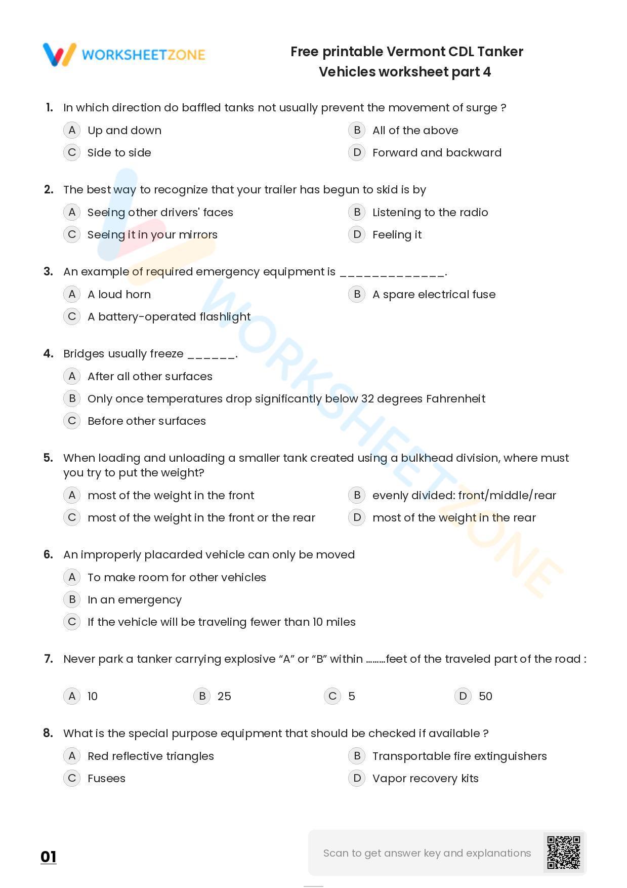 Free printable Vermont CDL Tanker Vehicles worksheet part 1 | Worksheet ...