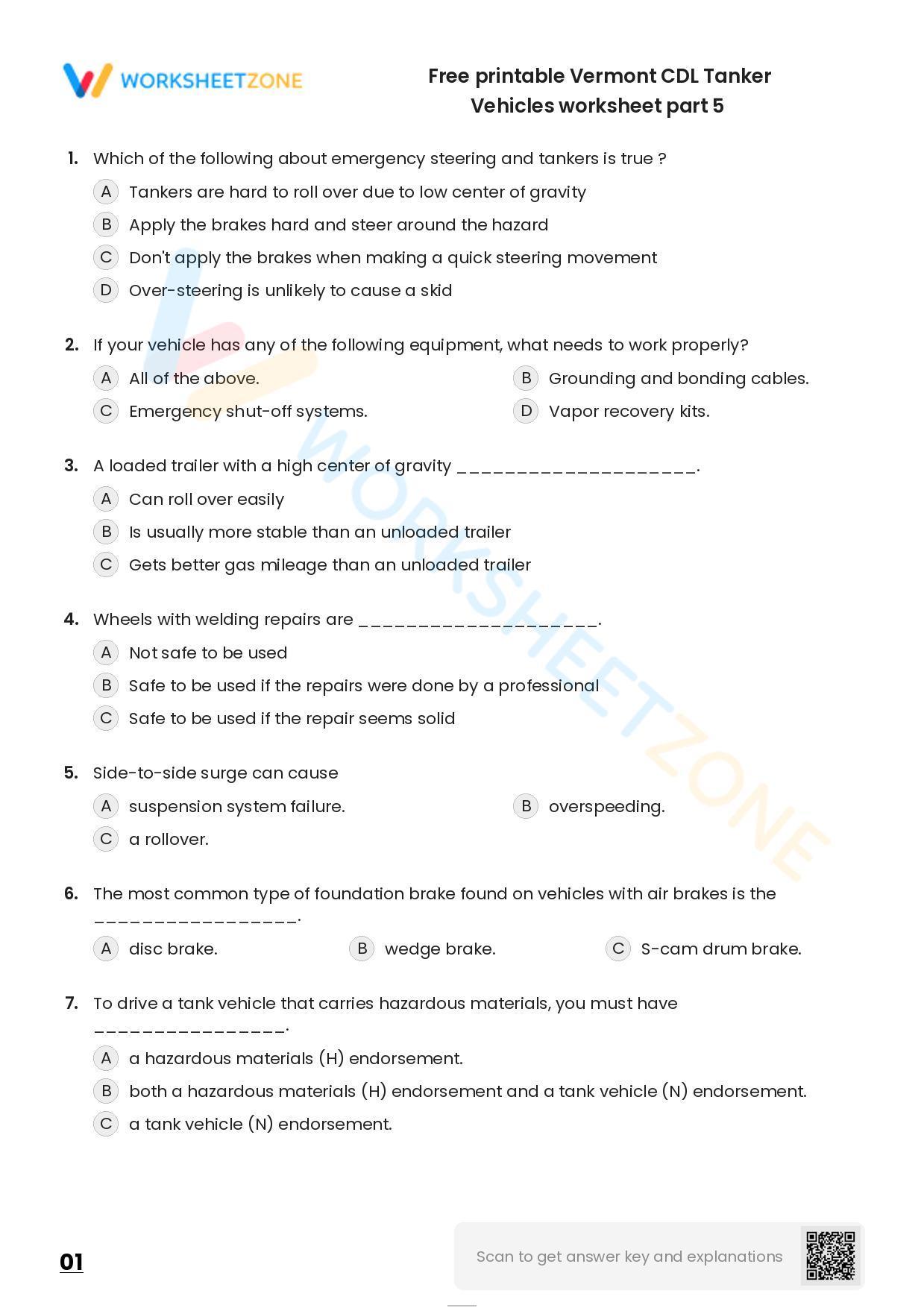 Free printable Vermont CDL Tanker Vehicles worksheet part 1 | Worksheet ...