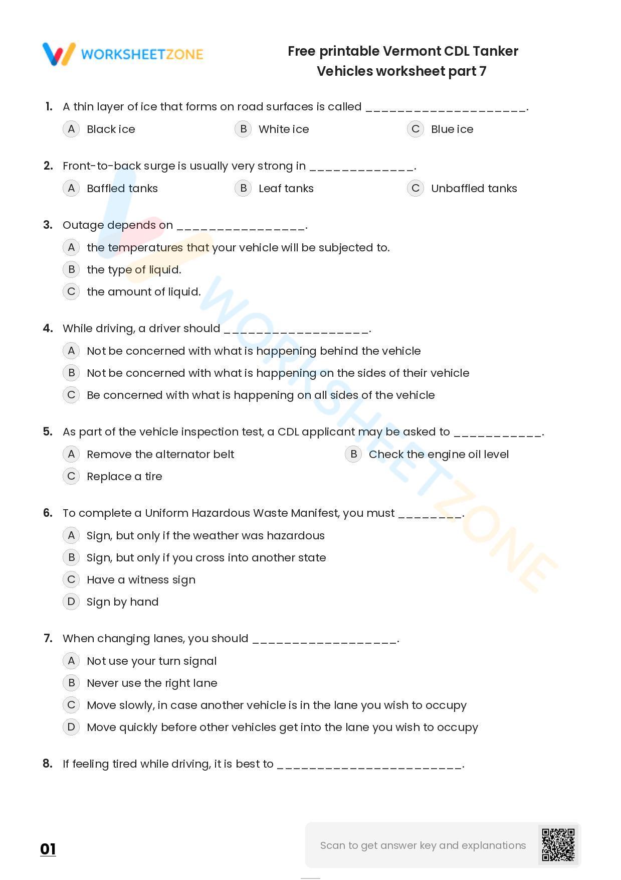 Free printable Vermont CDL Tanker Vehicles worksheet part 5 | Worksheet ...
