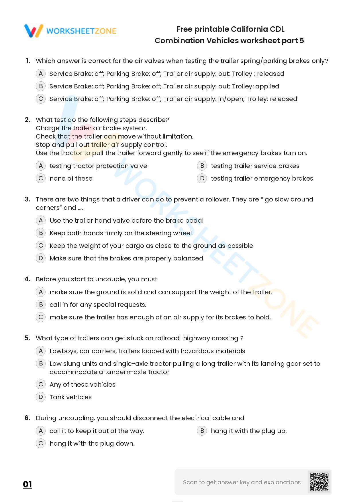 Free printable California CDL Combination Vehicles worksheet part 4 ...