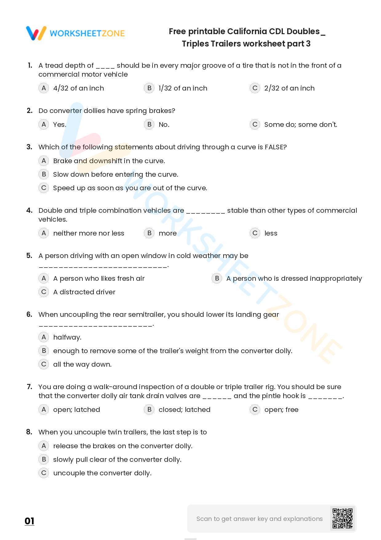 Free Printable California CDL Doubles/ Triples Trailers Worksheet Part 3