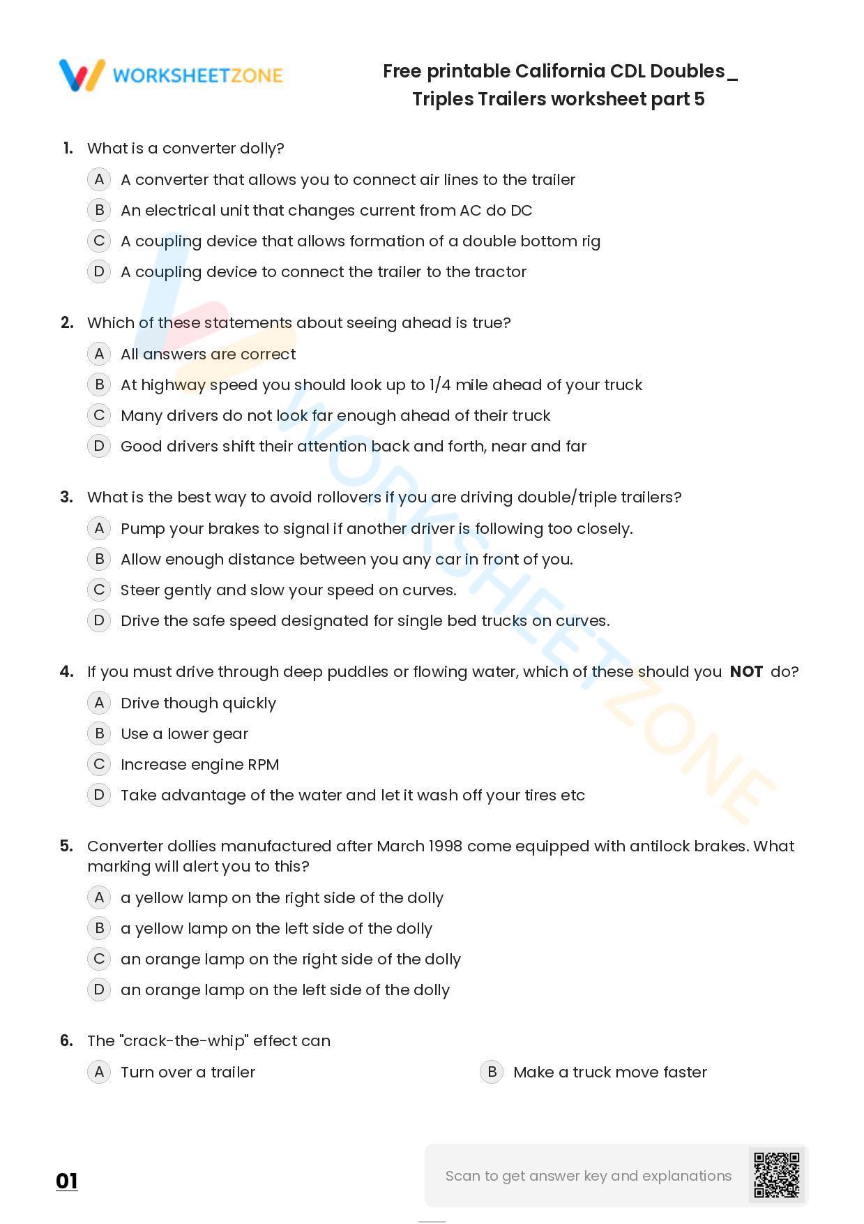 Free Printable California CDL Doubles/ Triples Trailers Worksheet Part 5