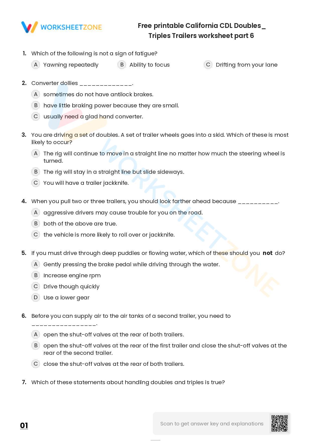 Free Printable California CDL Doubles/ Triples Trailers Worksheet Part 6