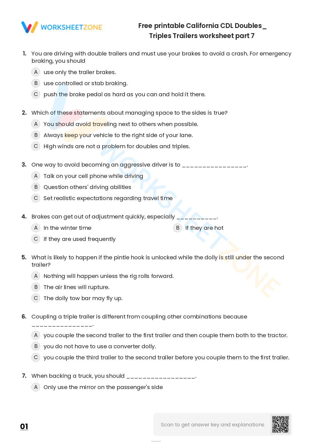 Free Printable California CDL Doubles/ Triples Trailers Worksheet Part 7