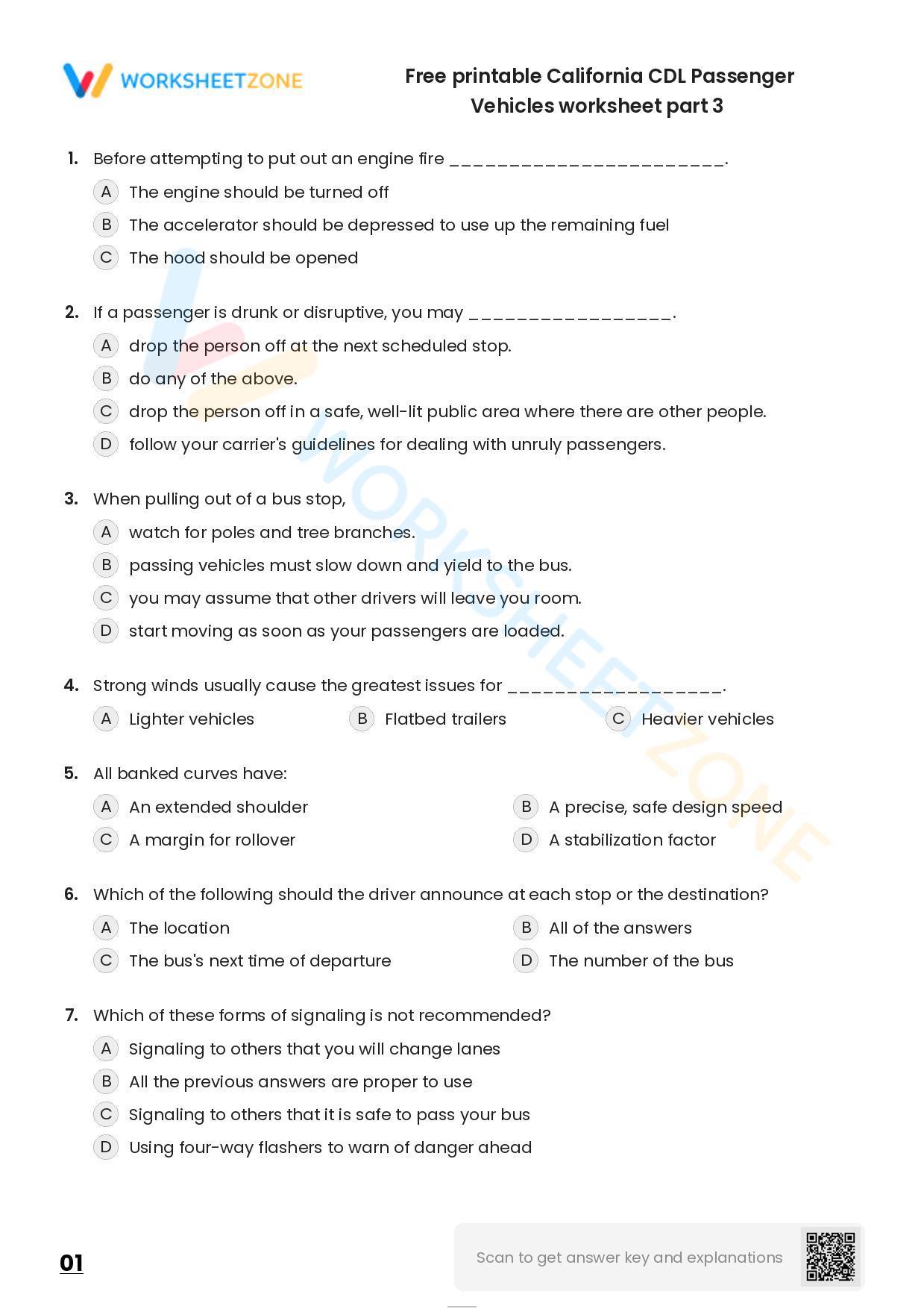 Free Printable California CDL Passenger Vehicles Worksheet Part 3