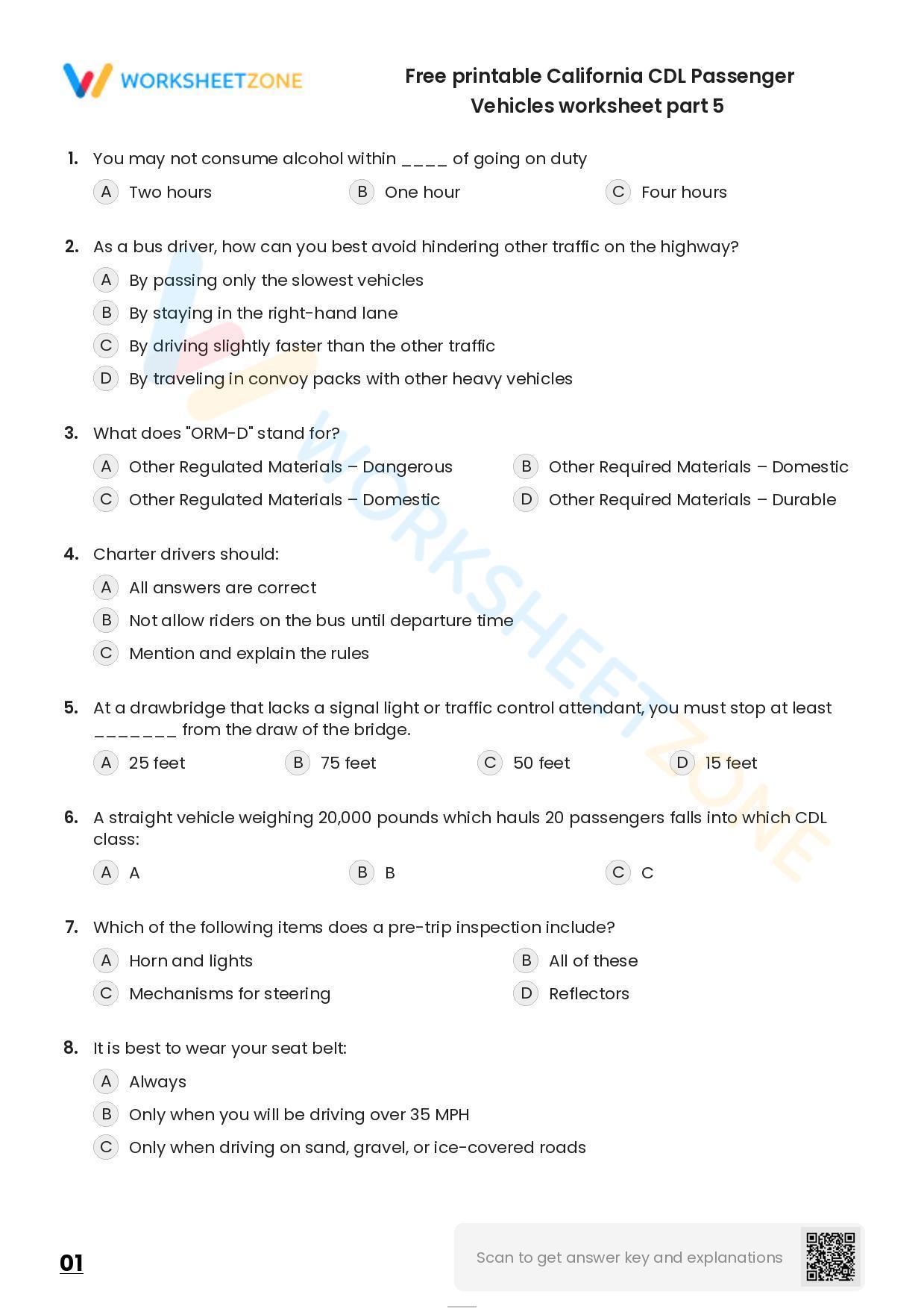 Free Printable California CDL Passenger Vehicles Worksheet Part 5