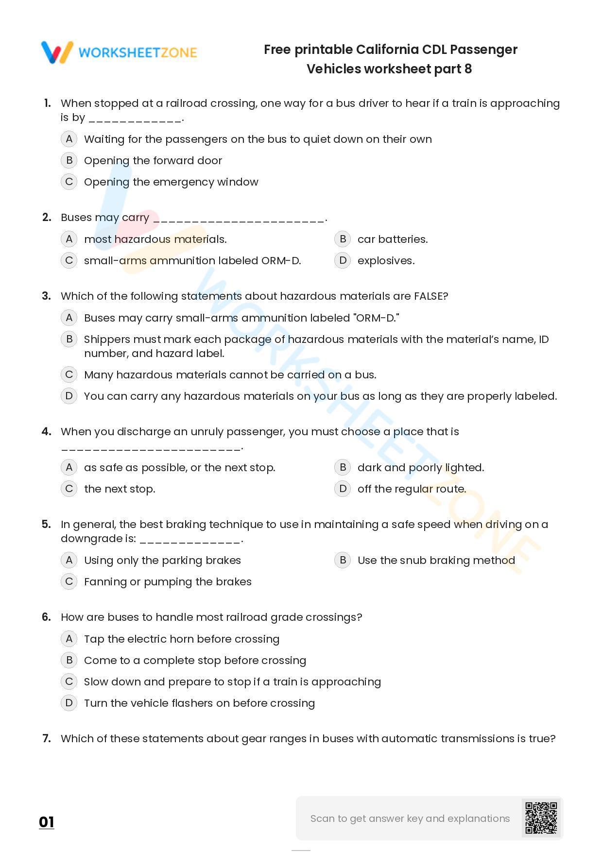 Free Printable California CDL Passenger Vehicles Worksheet Part 8