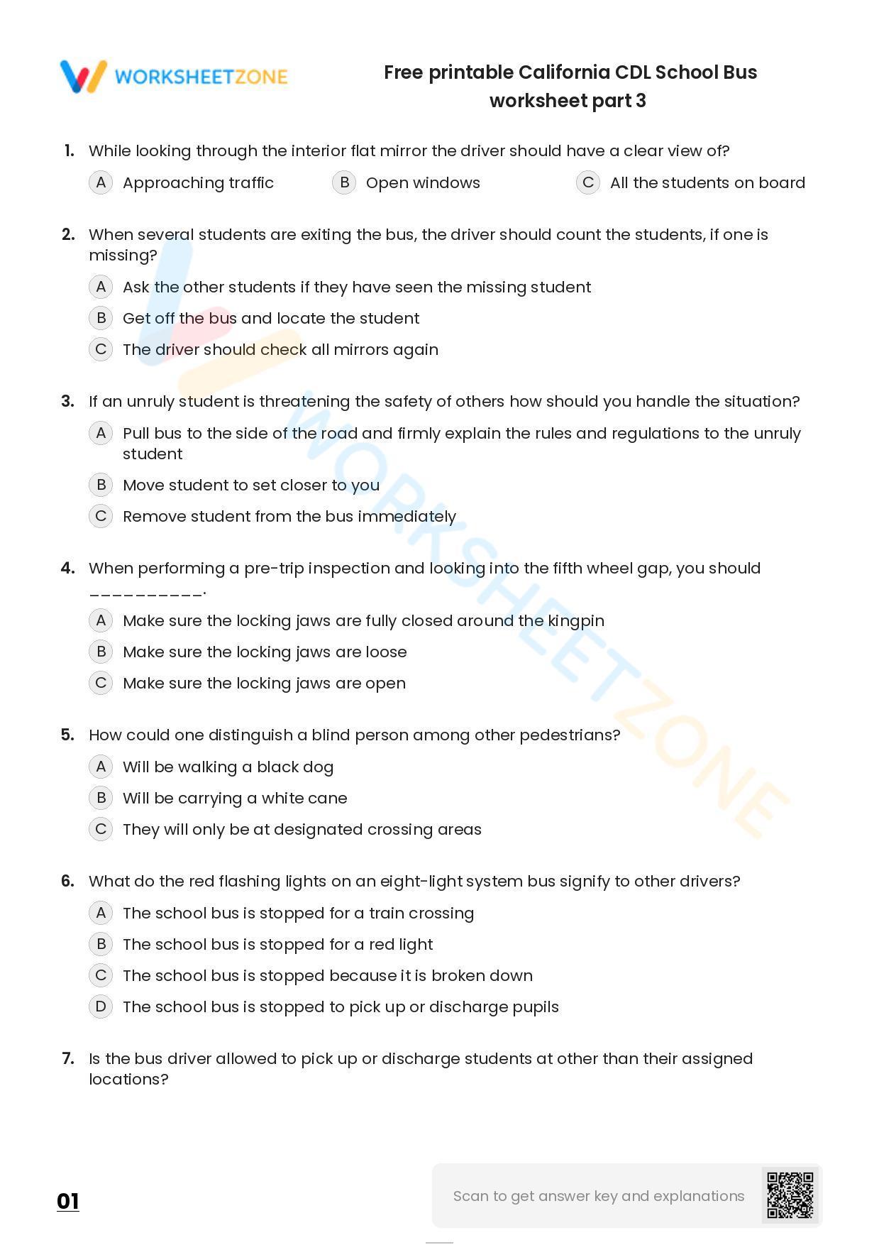Free Printable California CDL School Bus Worksheet Part 3
