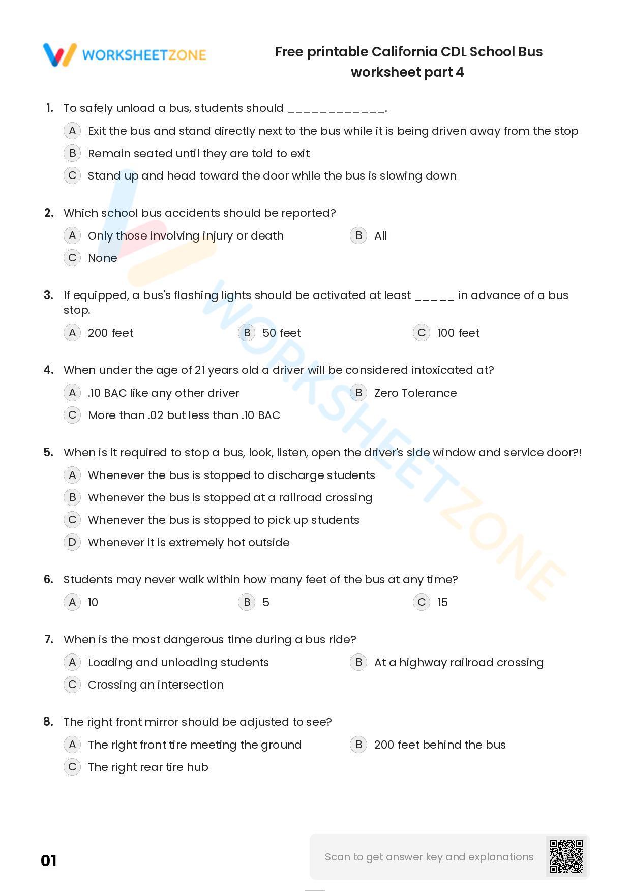 Free printable California CDL School Bus worksheet part 3 | Worksheet Zone
