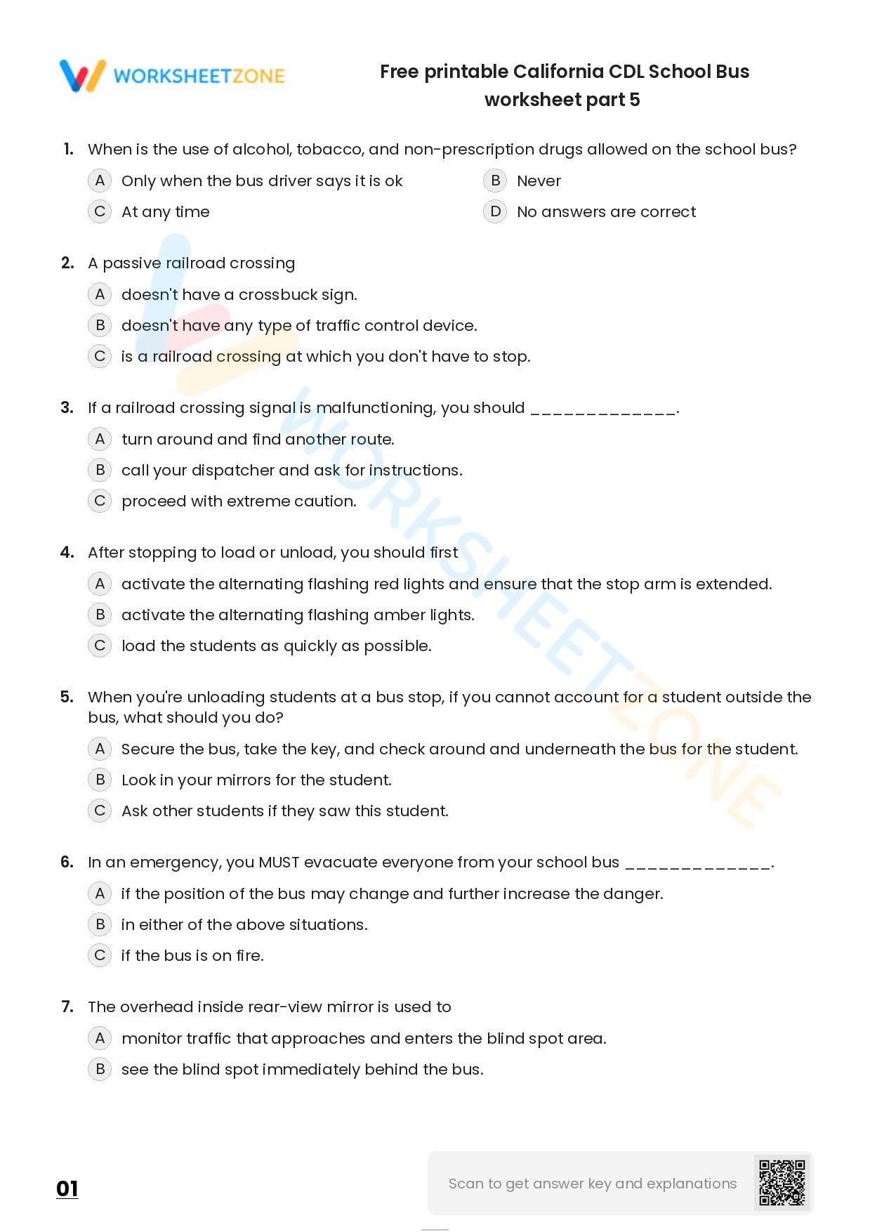 Free printable California CDL School Bus worksheet part 3 | Worksheet Zone