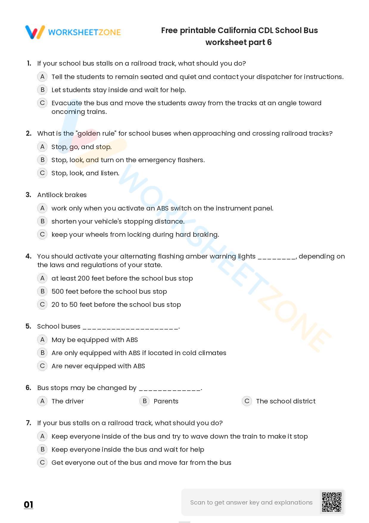 Free printable California CDL School Bus worksheet part 3 | Worksheet Zone