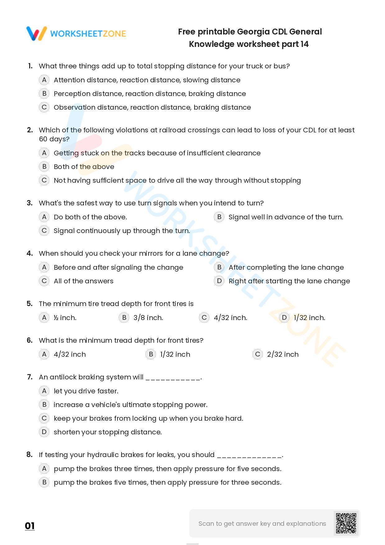 Free printable Georgia CDL General Knowledge worksheet part 14 ...