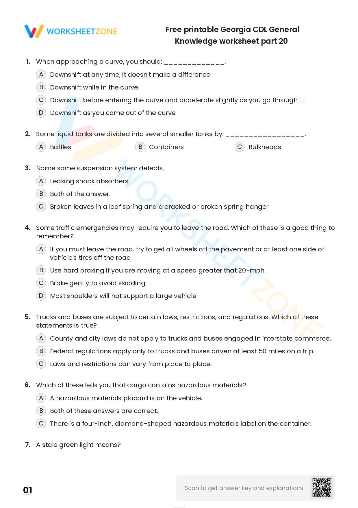 Free printable Georgia CDL General Knowledge worksheet part 20 ...