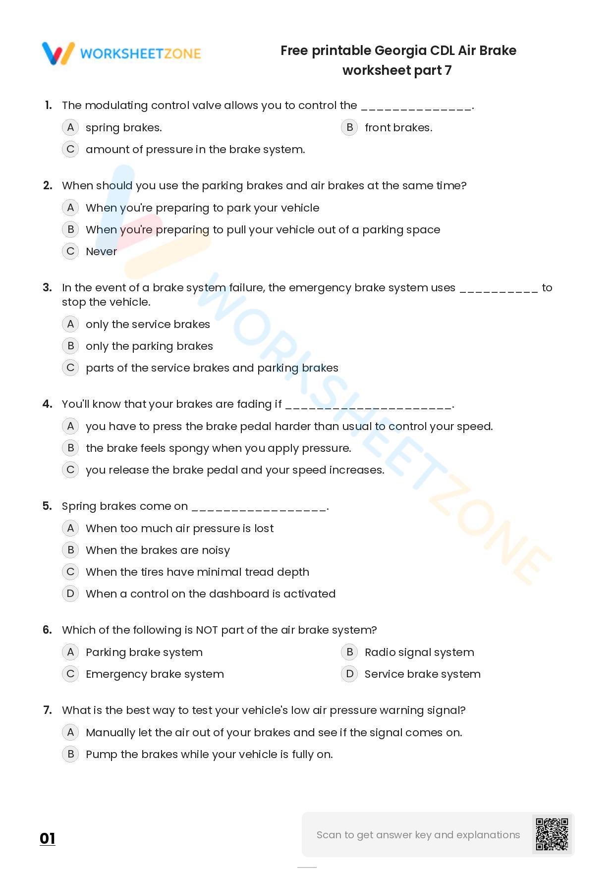 Free Printable Georgia CDL Air Brake Worksheet Part 7