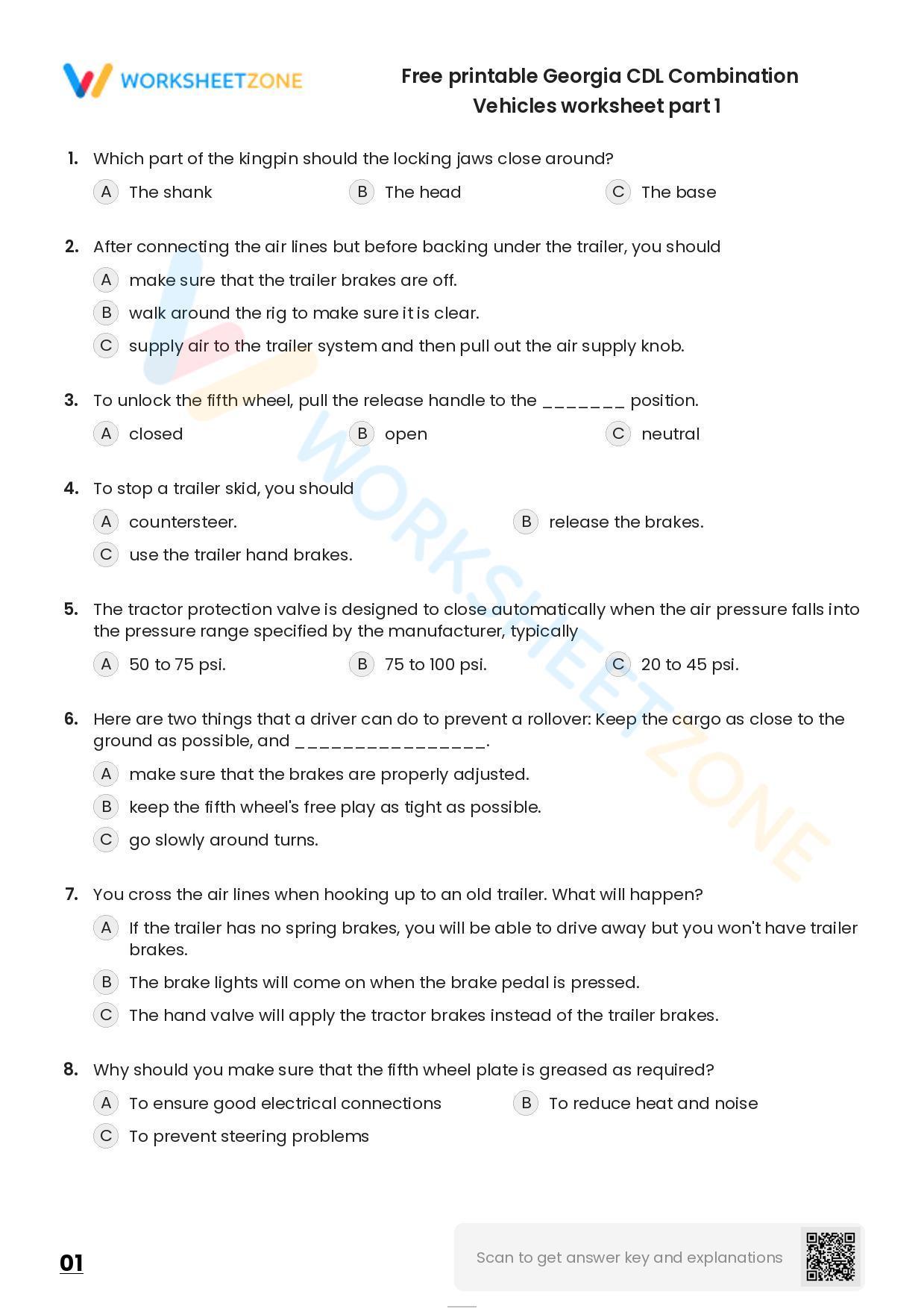 Free printable Georgia CDL Combination Vehicles worksheet part 1 ...