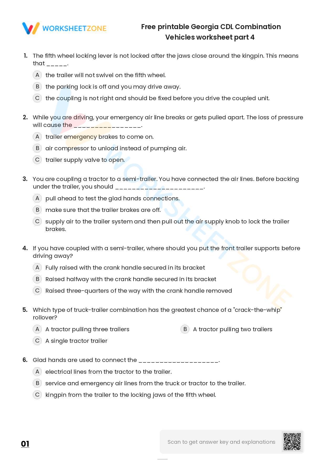 Free Printable Georgia CDL Combination Vehicles Worksheet Part 4