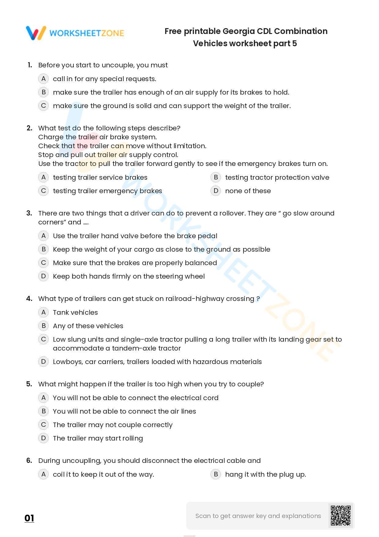 Free Printable Georgia CDL Combination Vehicles Worksheet Part 5