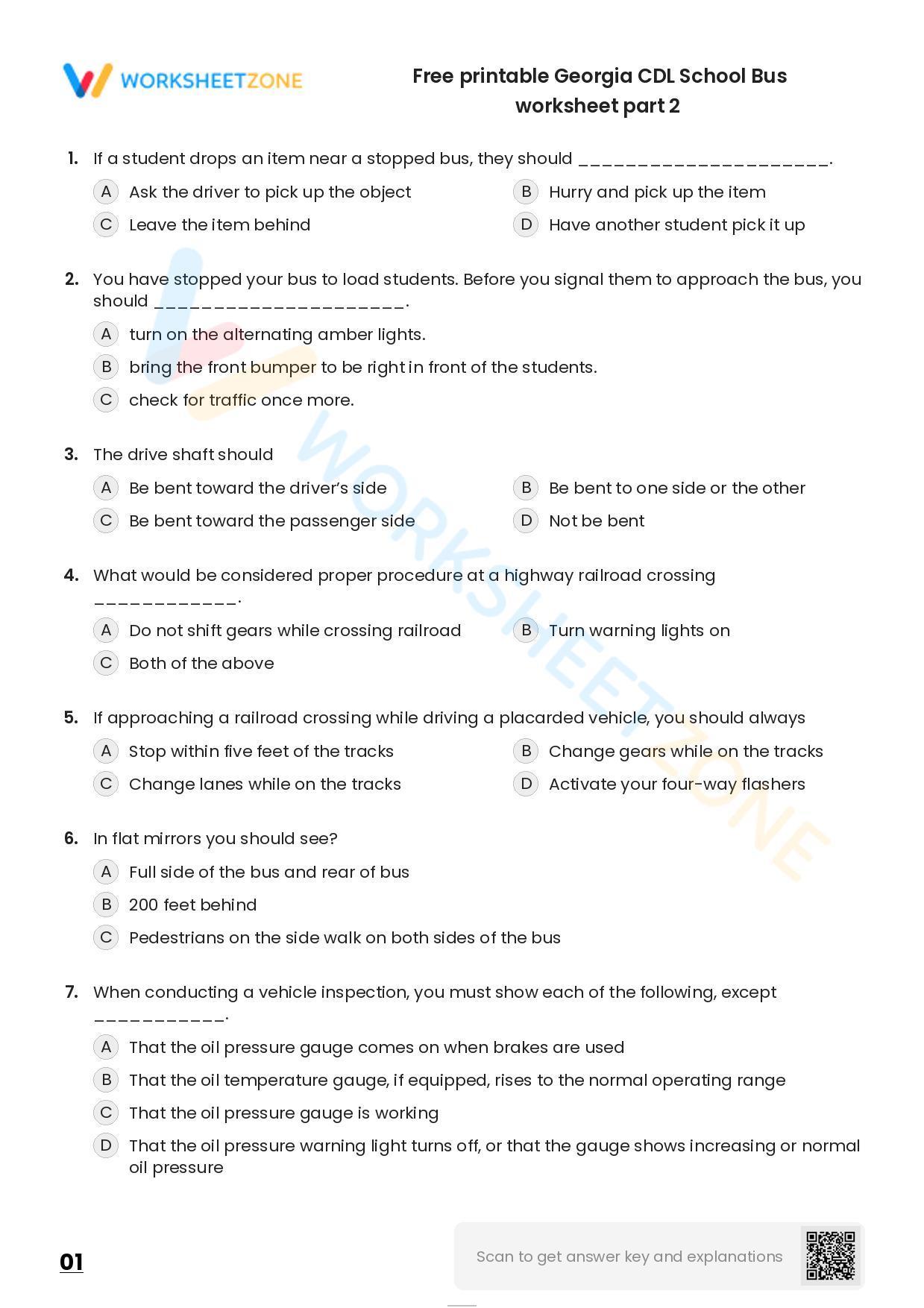 Free Printable Georgia CDL School Bus Worksheet Part 2