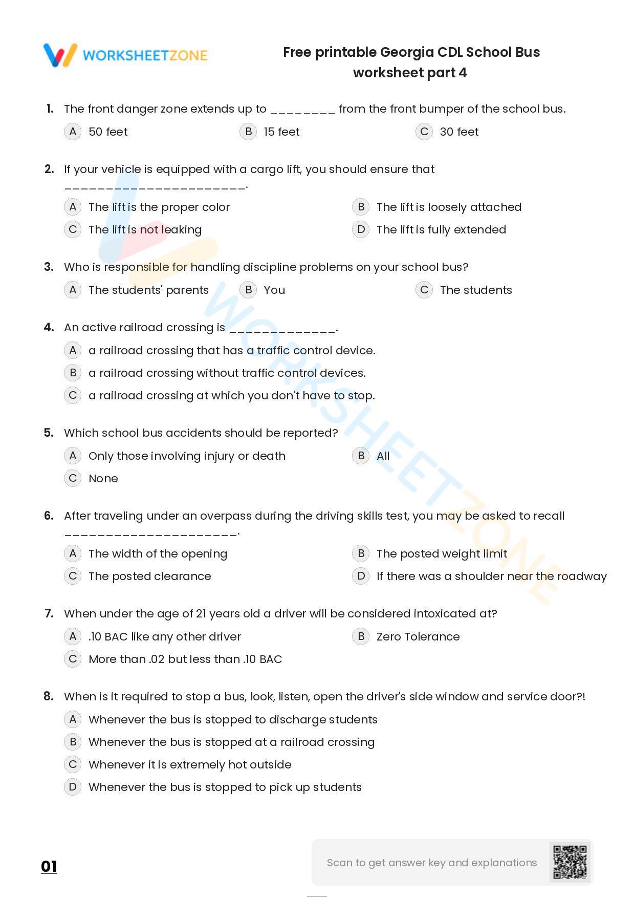 Free Printable Georgia CDL School Bus Worksheet Part 4