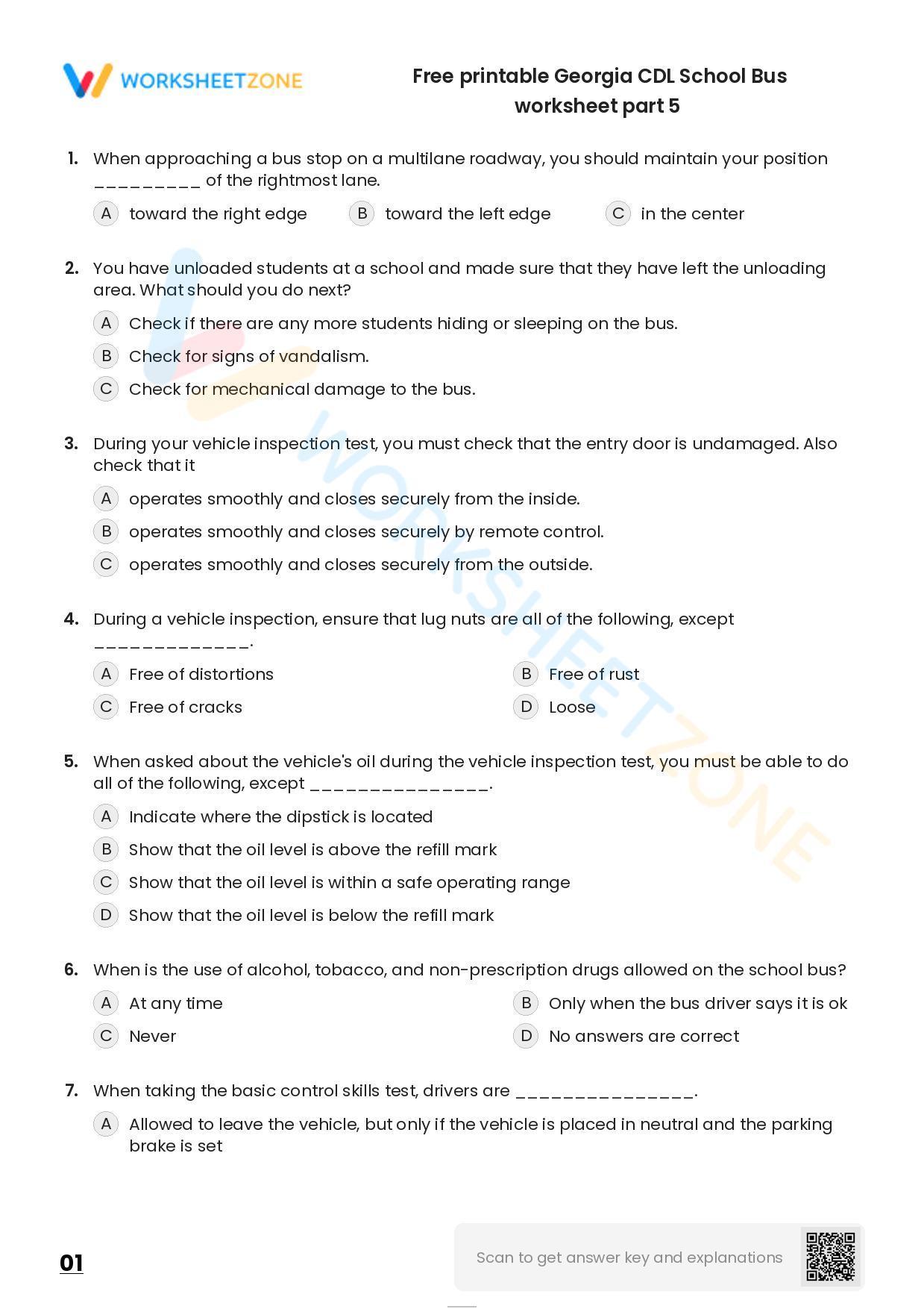 Free Printable Georgia CDL School Bus Worksheet Part 5