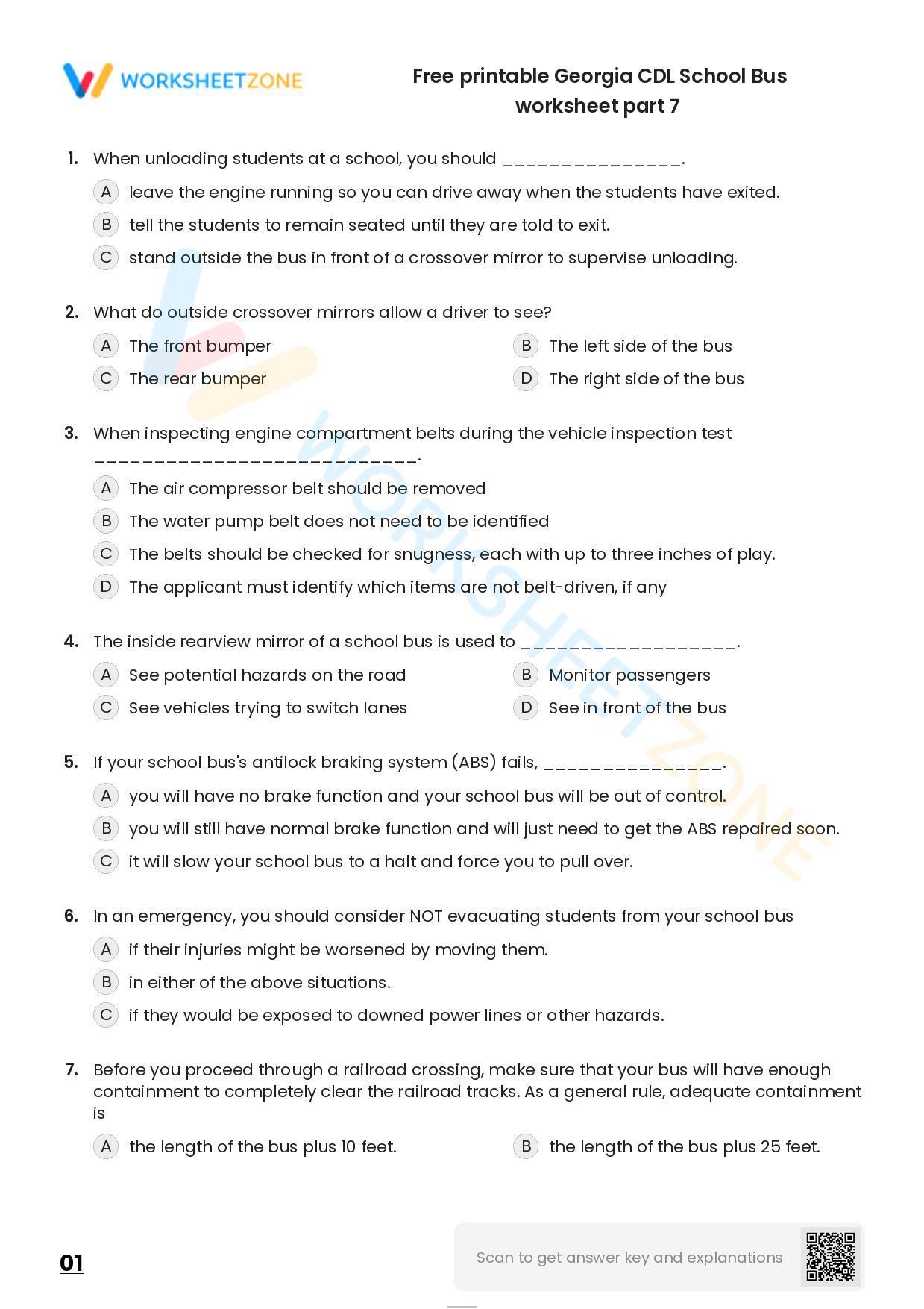 Free Printable Georgia CDL School Bus Worksheet Part 7