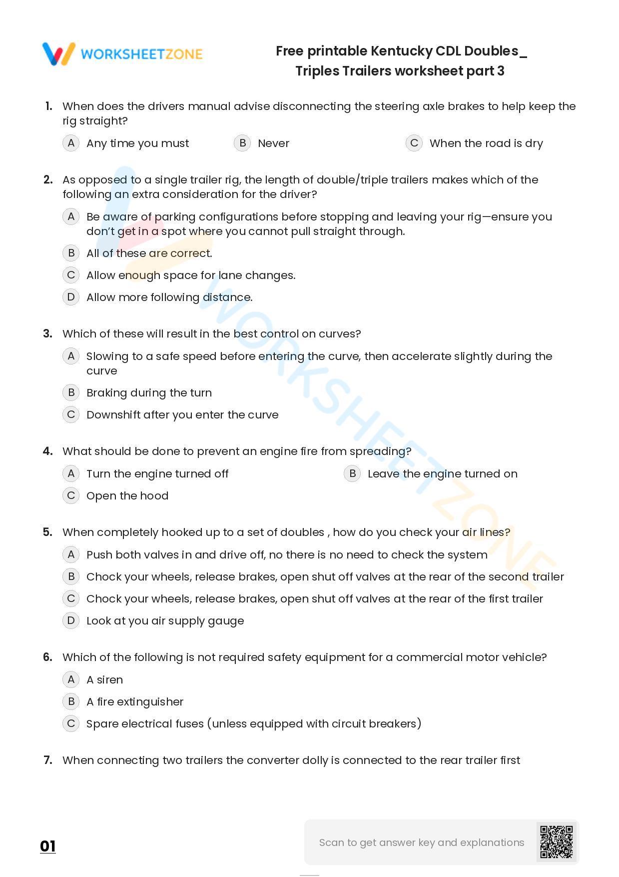 Free Printable Kentucky CDL Doubles/ Triples Trailers Worksheet Part 3