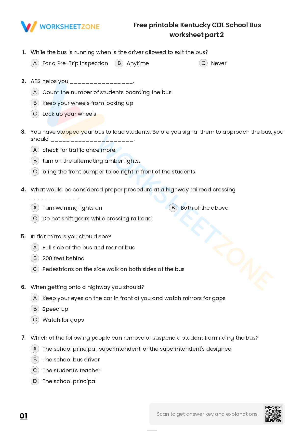 Free Printable Kentucky CDL School Bus Worksheet Part 2