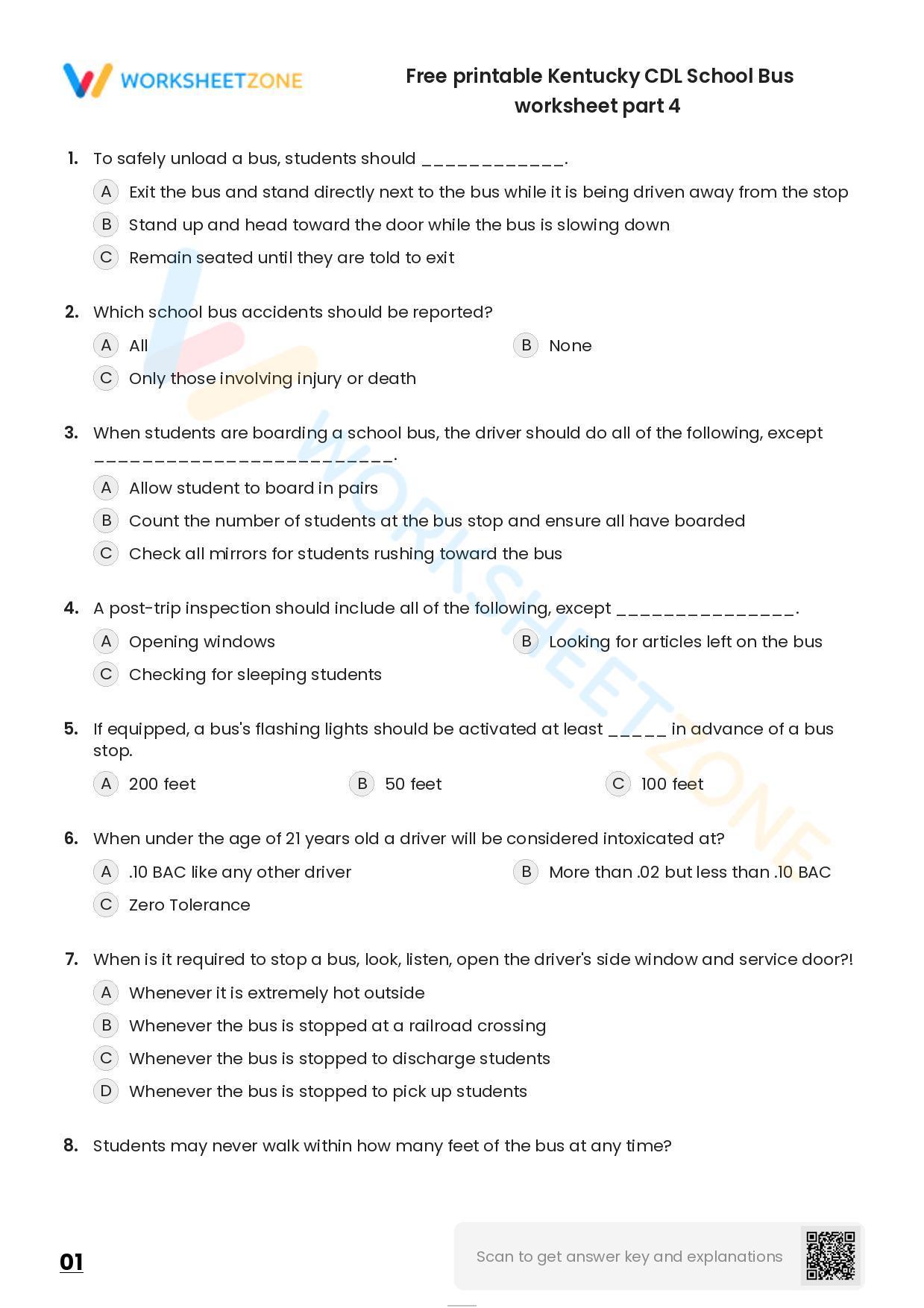 Free Printable Kentucky CDL School Bus Worksheet Part 4
