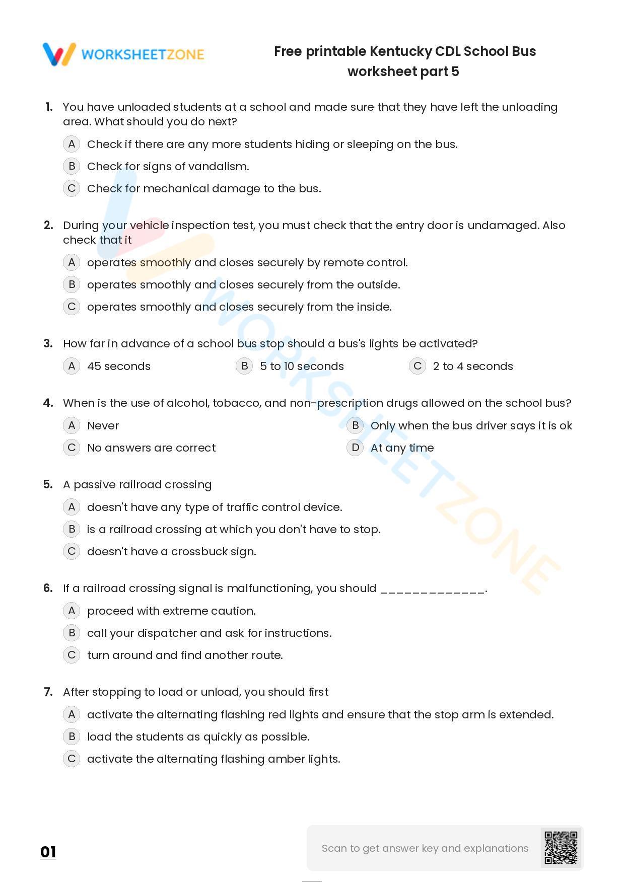 Free Printable Kentucky CDL School Bus Worksheet Part 5